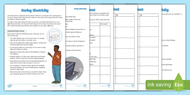 How to Save Electricity Information and Activity Sheets