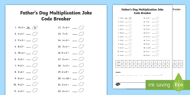 LKS2 Father's Day Multiplication Joke Code Breaker Worksheet