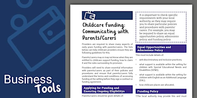 Childcare Funding: Communicating with Parents/Carers