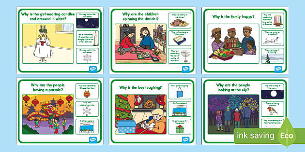 Winter Holidays Cause and Effect Scene and Question Cards