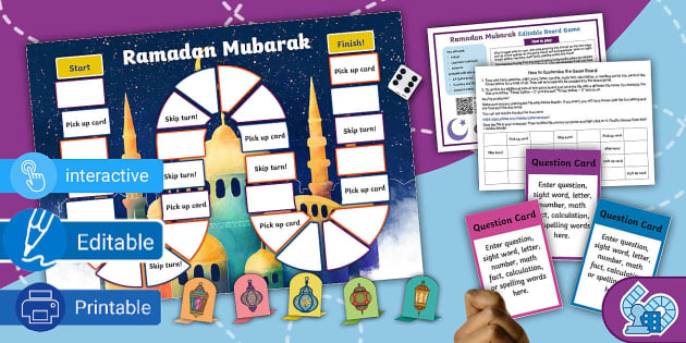 Ramadan Mubarak Editable Board Game - Ramadan Activities
