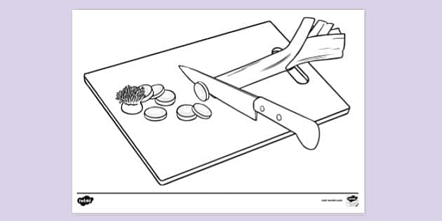 Leek Being Chopped Colouring Sheet (teacher made) - Twinkl