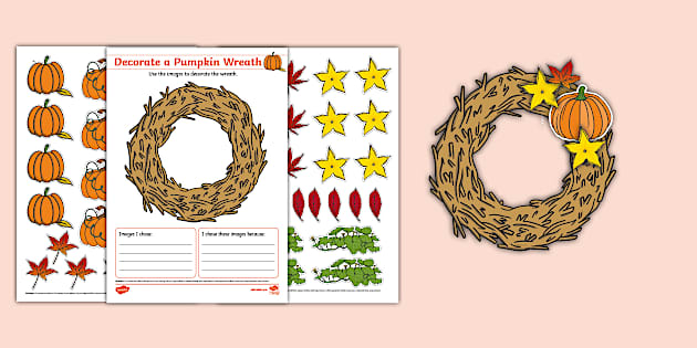 Decorate a Pumpkin Wreath Worksheet (teacher made) - Twinkl