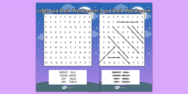 Light and Dark Wordsearch (teacher made) - Twinkl