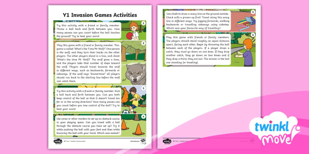 👉 Twinkl Move PE - Y1 Invasion Games Home Learning Tasks