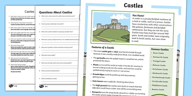 Castles Information Text KS1 Comprehension Activity