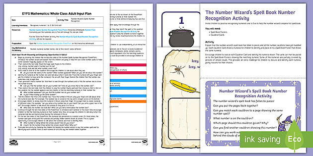EYFS Number Recognition Spells to 5 Adult Input Plan and Pack