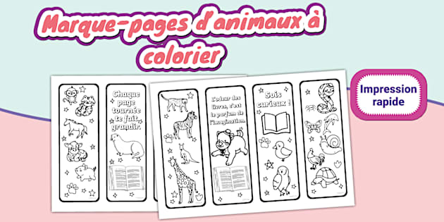 Marque-pages à colorier : Thème des animaux