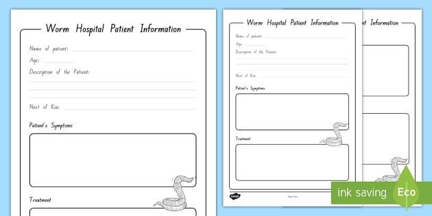 Year 3 and 4 Chapter Chat Week 3 Worm Hospital Patient Forms Activity to