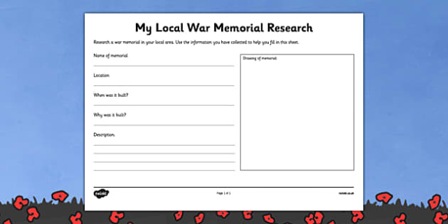 Local War Memorial Research Worksheet (teacher made)