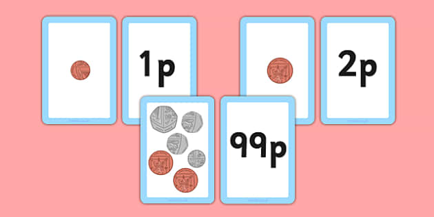 Money Matching Cards to 99p Mixed New Coins