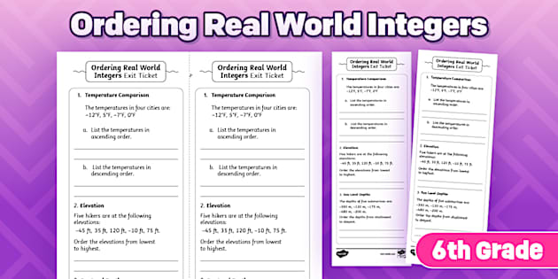 Sixth Grade Ordering Real World Integers Exit Ticket