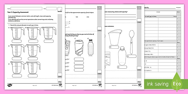 Year 5 Capacity Assessment Sheet (teacher made) - Twinkl