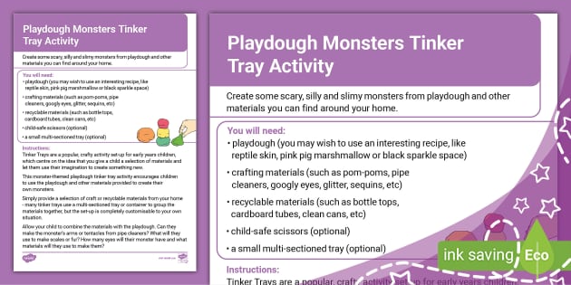 Modelling Dough Monsters Tinker Tray Activity (teacher made)