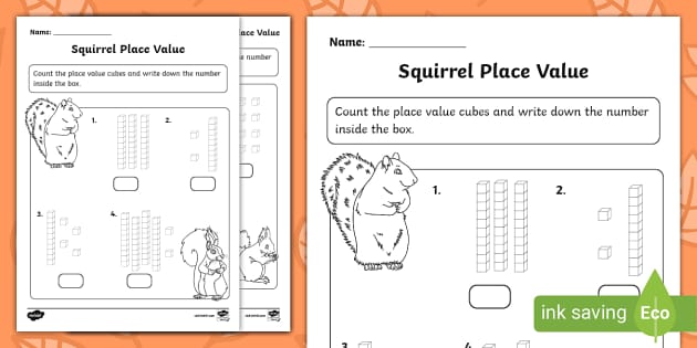 Squirrel Place Value Activity Sheet (teacher made) - Twinkl