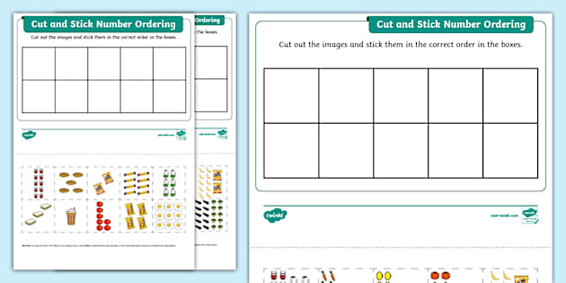 KS1 Cut and Stick Number Ordering Activity Sheet - Twinkl