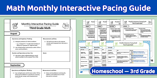 Monthly Interactive Pacing Guide for Homeschool | 3rd Gr. Math