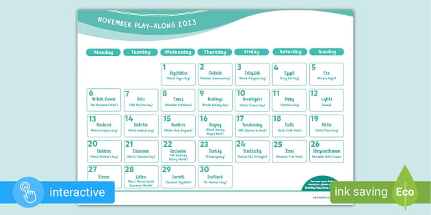 November Play-Along Calendar (2023) (teacher made) - Twinkl