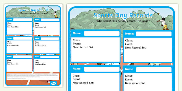 Editable Sports Day Records Chart - Twinkl