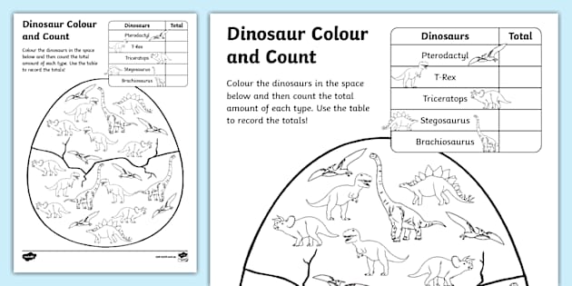 Dinosaur Colour and Count Worksheet (creat de profesori)