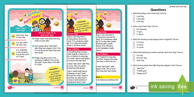 KS1 April Fools' Day Differentiated Reading Comprehension