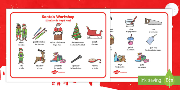 Santa's Workshop Word Mat - English / Spanish - Inglés - Santa's Workshop