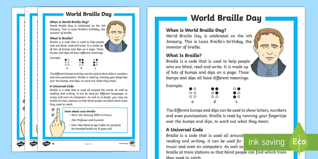 KS1 World Braille Day Differentiated Fact File - Twinkl
