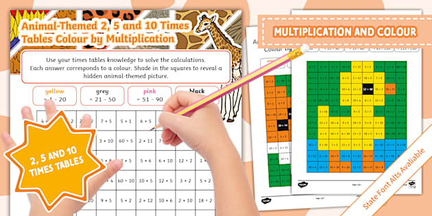 Animal 2, 5 and 10 Times Tables Colour by Multiplication