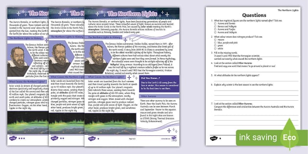 UKS2 The Northern Lights Reading Comprehension Activity