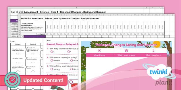 Science: Seasonal Changes (Spring and Summer) Year 1 Unit Assessment Pack