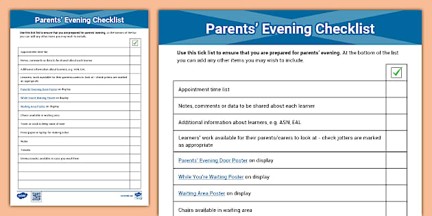 Editable Parents' Evening Checklist