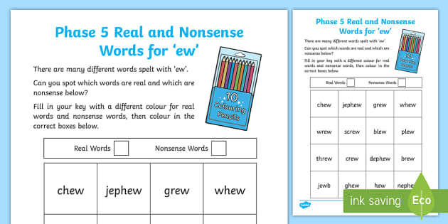 'ew' Words Phonics Activity | Real and Nonsense Words