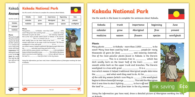 Kakadu National Park Cloze Worksheet / Worksheet - Twinkl
