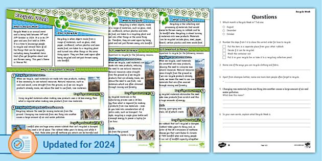 UKS2 Recycle Week Differentiated Reading Comprehension Activity