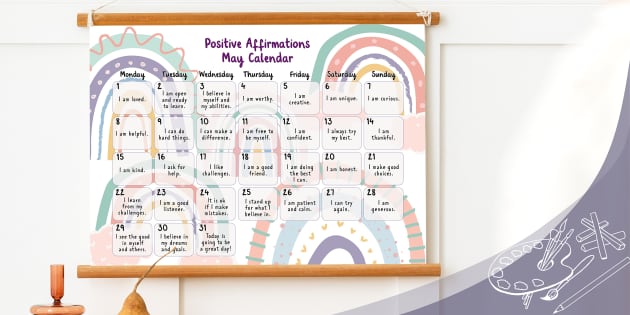 Positive Affirmations May Calendar Muted Rainbow Poster