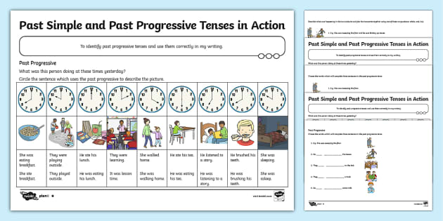 Past Simple And Past Progressive Worksheet Pack Twinkl