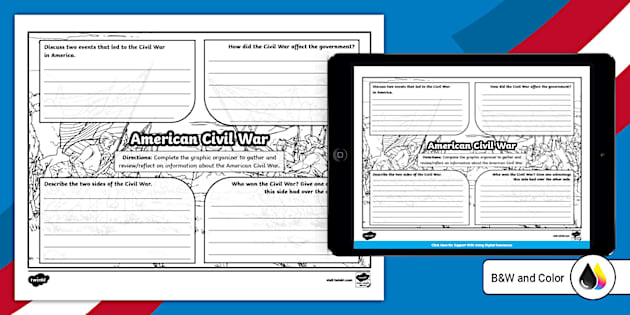 American Civil War Graphic Organizer for 6th-8th Grade