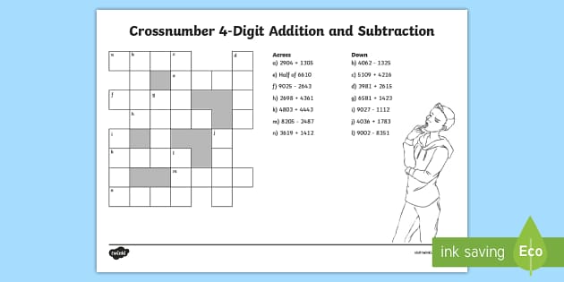 LKS2 Crossnumber 4-Digit Addition and Subtraction Worksheet / Worksheet