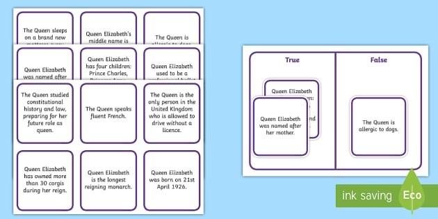 The Queen True or False Sorting Cards (teacher made)
