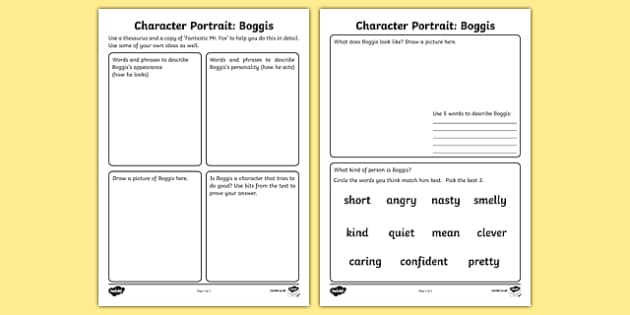 FREE! - Character Profile Boggis Worksheet / Worksheet to Support ...