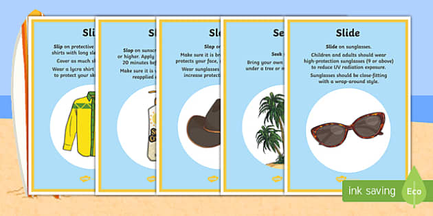 Slip, slop, slap, seek, slide Display Posters (teacher made)