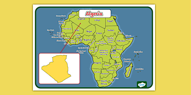 * NEW * Map of Algeria in Africa Display Poster - Twinkl