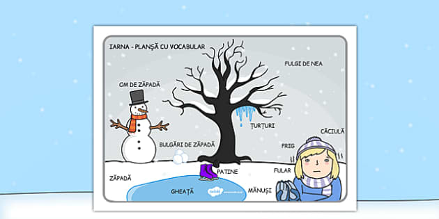 Scenă de iarnă - Planșă cu vocabular - Twinkl