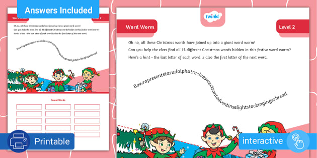 Christmas Word Worm - L1 - Twinkl - Kids Puzzles - Twinkl