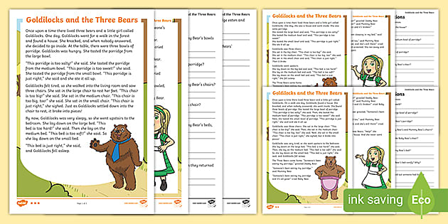 Goldilocks and the Three Bears Reading Comprehension Activity