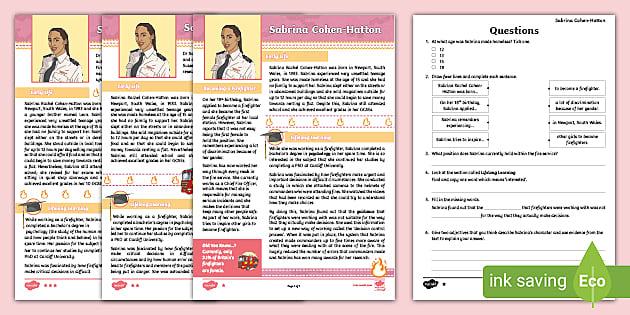 UKS2 Sabrina Cohen-Hatton Reading Comprehension Activity