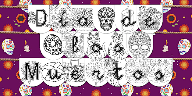 Banderines: Día de los Muertos - para colorear - Twinkl