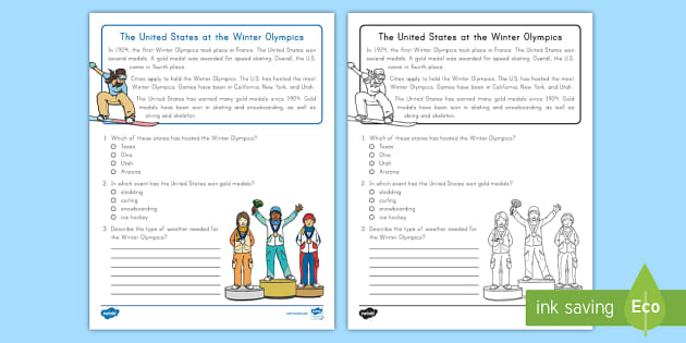 Second Grade: The United States at the Winter Olympics Reading Passage