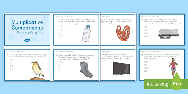 Multiplicative Comparisons Challenge Cards (teacher made)