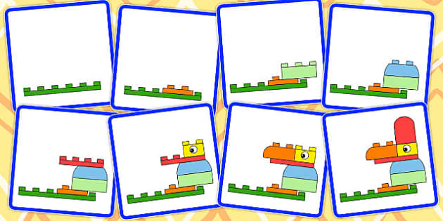 8 Step Sequencing Cards Making a Bird from Blocks - sequencing